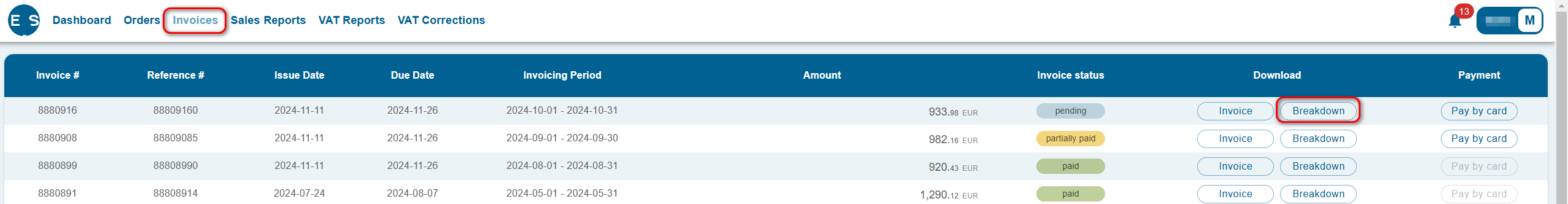 How to understand invoice breakdown report? – EAS